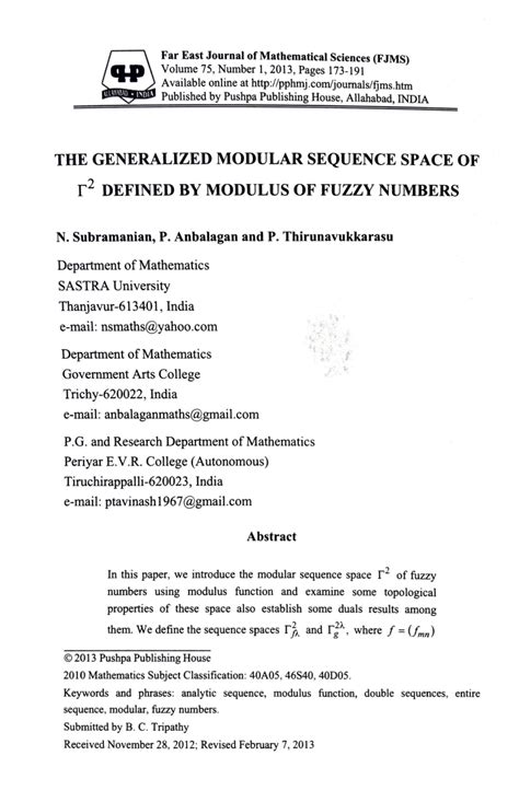 Pdf The Generalized Modular Sequence Sp Ace Of R 2 Defined By Modulus