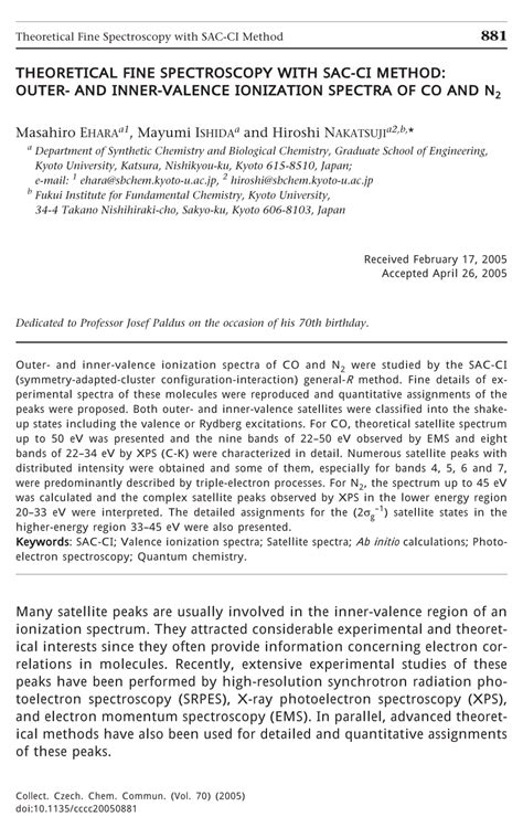 Pdf Theoretical Fine Spectroscopy With Sac Ci Method Outer And Inner Valence Ionization