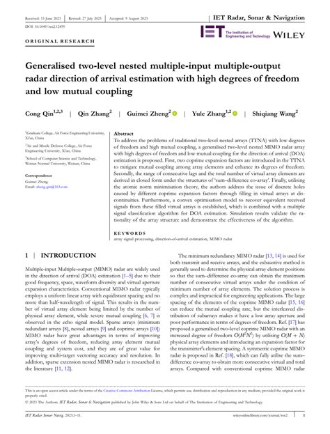 pdf generalised two‐level nested multiple‐input multiple‐output radar