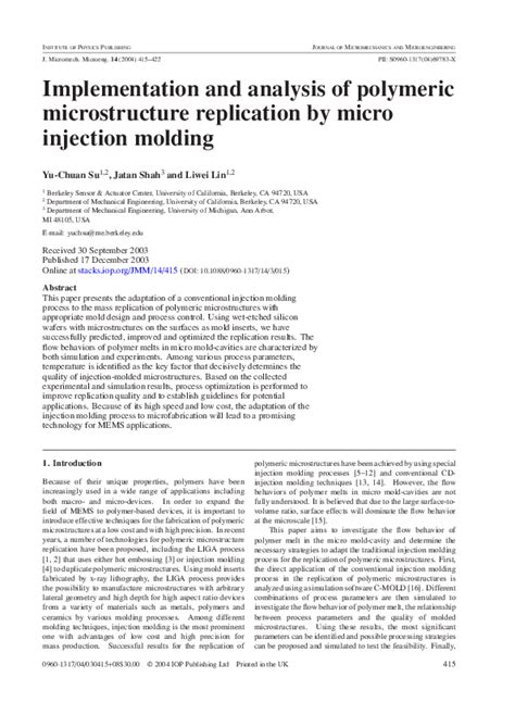 Pdf Implementation And Analysis Of Polymeric Microstructure Replication By Micro Injection