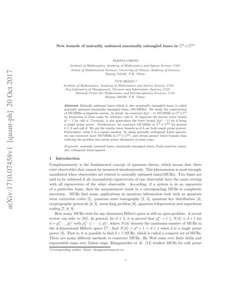 Pdf New Bounds Of Mutually Unbiased Maximally Entangled Bases In C D Otimes C {kd}
