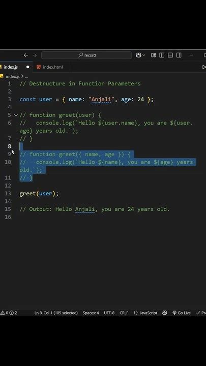 Object Destructuring In Function Parameters Clean Javascript Trick 🚀 Short Shorts