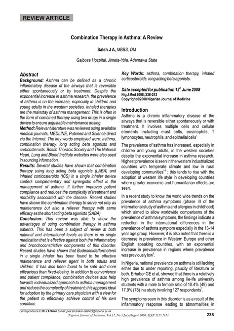 Pdf Combination Therapy In Asthma A Review