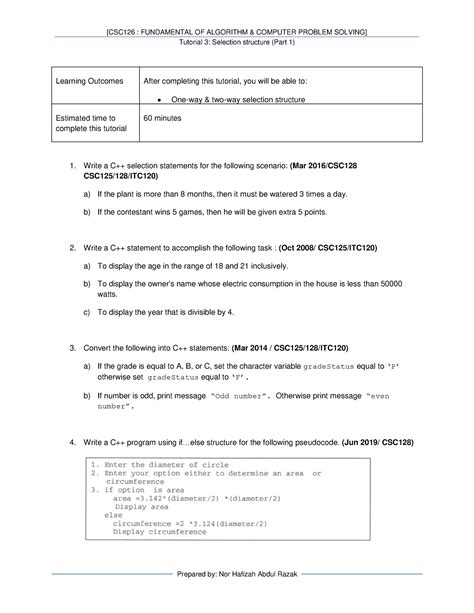 Tutorial Part 1 Fundamental Of Algorithm And Computer Problem Solving