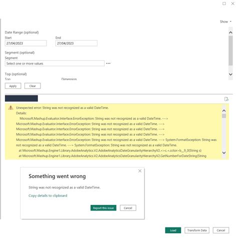 Bug Adobe Analytics 20 Beta Connector Proble Microsoft