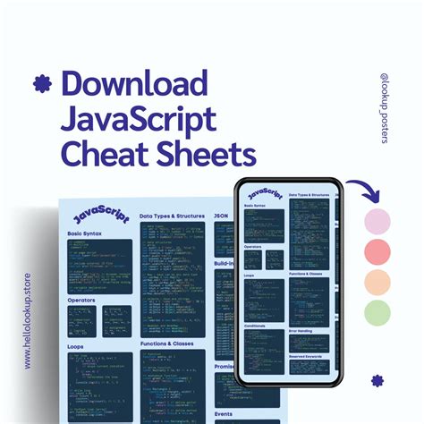 Blue Javascript Programming Cheat Sheet Poster Blue Background