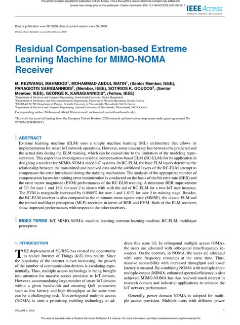 Pdf Residual Compensation Based Extreme Learning Machine For Mimo Noma Receiver