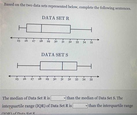 based on the two data sets represented below complete the following sentences data set