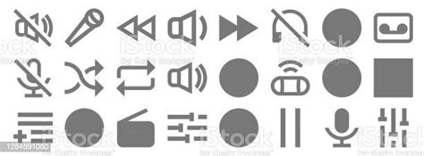 음악 라인 아이콘 선형 집합입니다 조정 일시 중지 조정 재생 목록 재생 재생 반복 카세트 빠른 감기 마이크와 같은 품질 벡터 라인 세트 0명에 대한 스톡 벡터 아트 및 기타