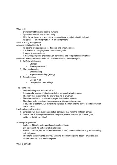 Midterm Notes Cogs 200 Introduction To Cognitive Systems Ubc Thinkswap