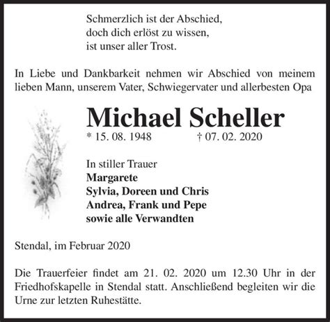 Traueranzeigen Von Michael Scheller Abschied Nehmende