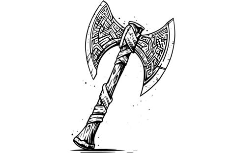 War Axe Hand Drawn Ink Sketch Engraved Style Vector Image