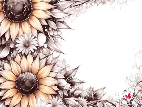 繊細なタッチのひまわりフレーム｜イラスト・フリー素材なら「シンテリ」