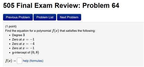 solved 505 final exam review problem 64 1 point find the