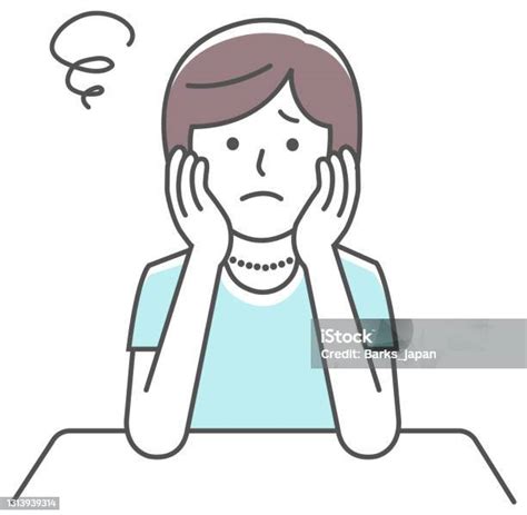 젊은 여자 일러스트 는 앉아서 그녀의 손에 그녀의 턱을 휴식 걱정하는에 대한 스톡 벡터 아트 및 기타 이미지 걱정하는 과로 낙서 드로잉 Istock