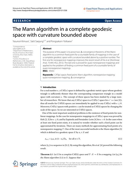 Pdf The Mann Algorithm In A Complete Geodesic Space With Curvature