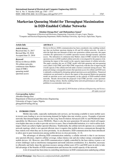 Pdf Markovian Queueing Model For Throughput Maximization In D2d Enabled Cellular Networks