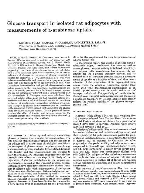 Pdf Glucose Transport In Isolated Rat Adipocytes With Measurements Of