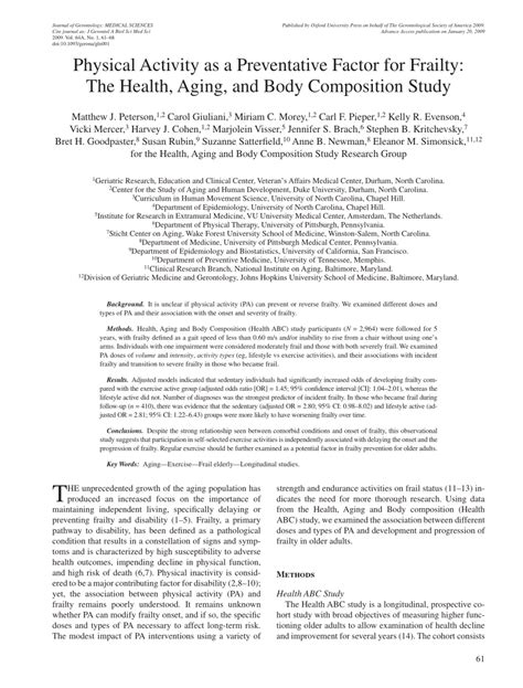 Pdf Physical Activity As A Preventative Factor For Frailty The