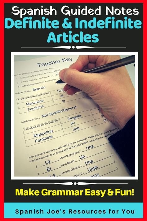 Spanish Worksheet Definite And Indefinite Articles Prntbl