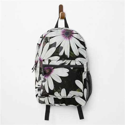 White And Purple Daisys With Black Background Backpack For Sale By