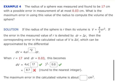 Solved Example 4 The Radius Of A Sphere Was Measured And