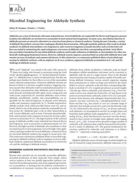 Pdf Microbial Engineering For Aldehyde Synthesis