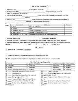 Cell Unit Review Sheet By Mr Hartenstein Teachers Pay Teachers