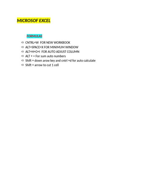 Microsof Excel Shortcut Key Pdf