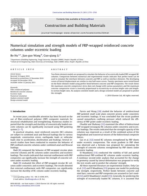 Pdf Numerical Simulation And Strength Models Of Frp Wrapped Reinforced Concrete Columns Under