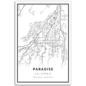 Paradise California Map Print Butte County Street Art Poster Etsy