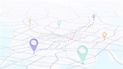 Isometric Map With Pins Location On Streets Marked With Different