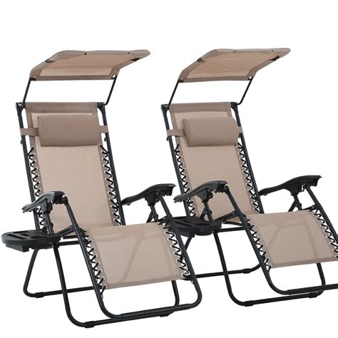 Fdw New 2 Pcs Zero Gravity Chair Lounge Patio Chairs With Canopy Cup