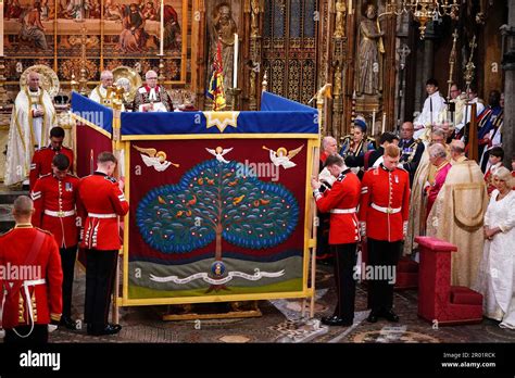 An Anointing Screen Is Erected For Britains King Charles Iii During