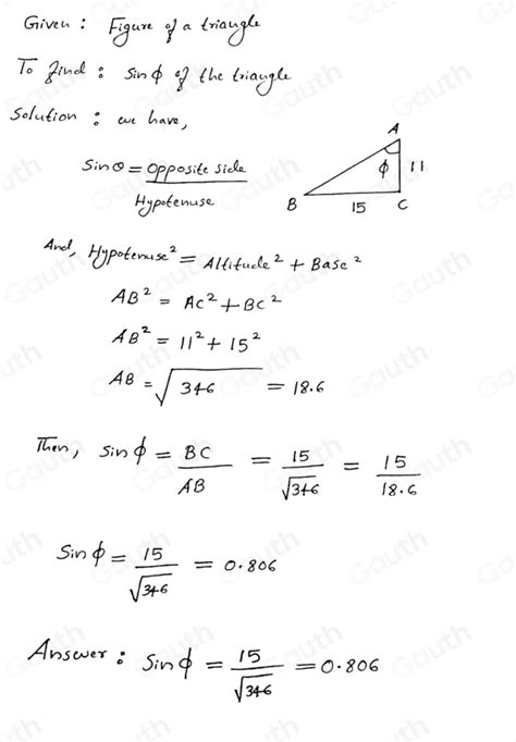 Solved What Is Sin Phi Of The Triangle As Shown So [math]