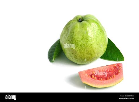 Fresh Psidium Guajava Common Guava Lemon Guava Sliced And Raw Fruit Isolated On A White