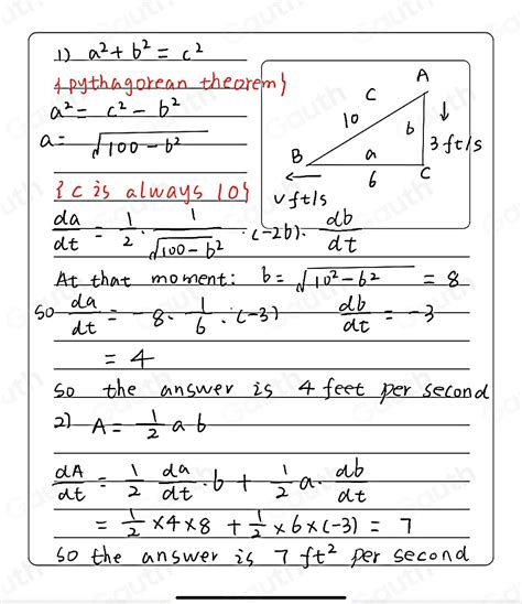 Solved Question 8 6 Pts A Ladder 10 Feet Long Slides Down A Wall At The Instant Where The