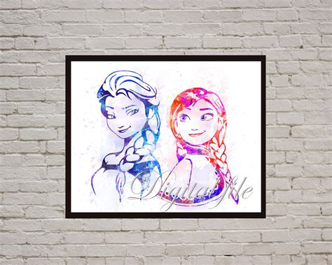 Digital File Frozen Anna Elsa Disney Print Poster Watercolor Nursery