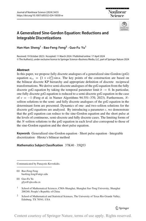 A Generalized Sine Gordon Equation Reductions And Integrable Discretizations Request Pdf