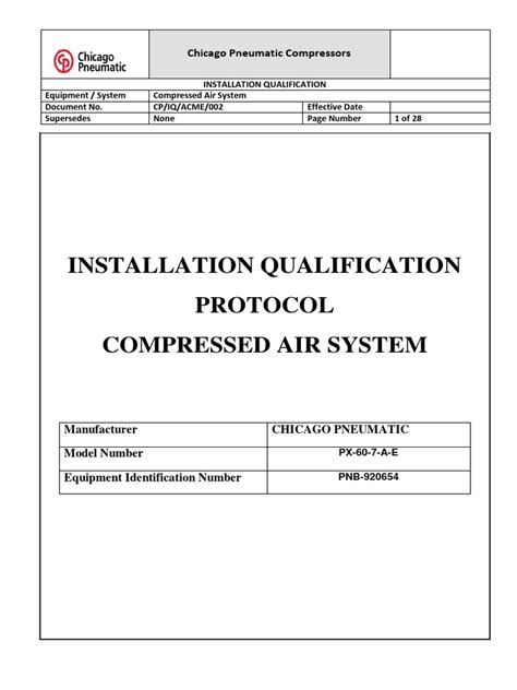 Installation Qualification Acme Pdf Pneumatics Verification And Validation