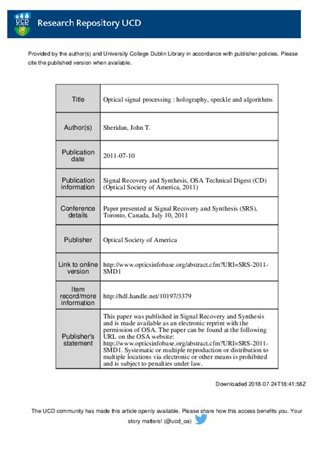 pdf optical signal processing holography speckle and algorithms