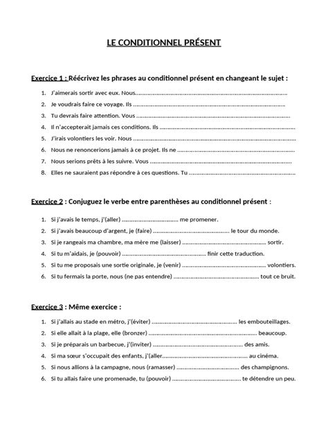 Le Conditionnel PrÃ Sent 5 Exercices Pdf