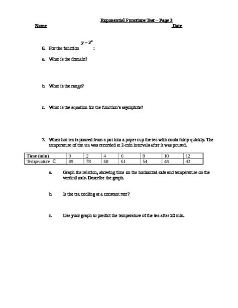 A Basic Exponential Function Test Answer Sheet Provided Tpt