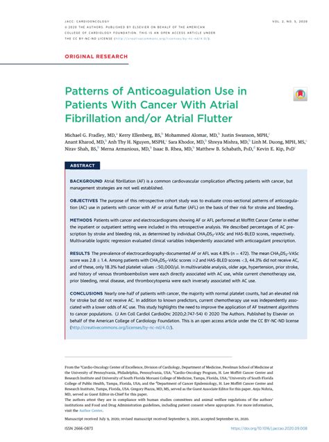 Pdf Patterns Of Anticoagulation Use In Patients With Cancer With Atrial Fibrillation And Or