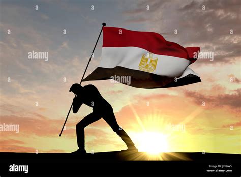 Eqypt Flag Being Pushed Into The Ground By A Male Silhouette 3D