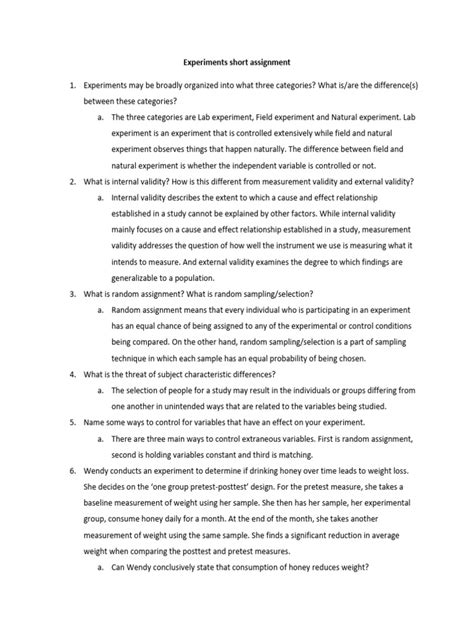 Experiments Short Assignment Pdf Experiment Validity Statistics