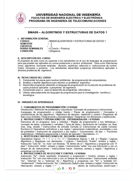 Syllabus Bma009 Algoritmos Y Estructura De Datos 1 Pdf Algoritmos