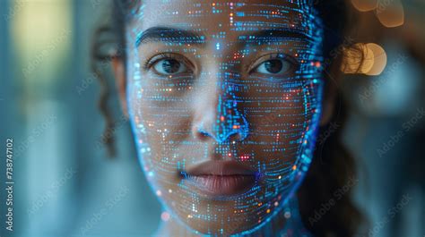 Detailed Facial Recognition Scan On A Woman S Face With Digital