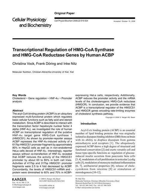 Pdf Transcriptional Regulation Of Hmg Coa Synthase And Hmg Coa