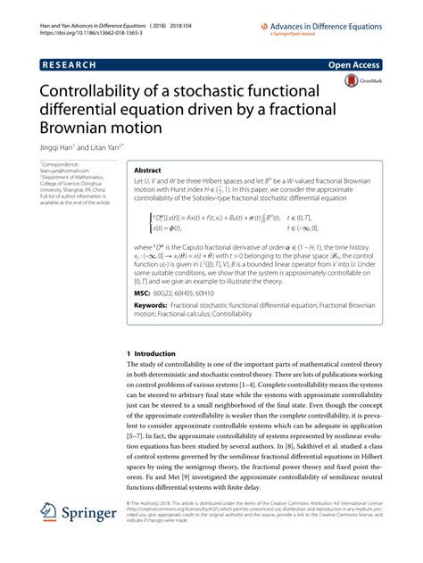 Pdf Controllability Of A Stochastic Functional Differential Equation